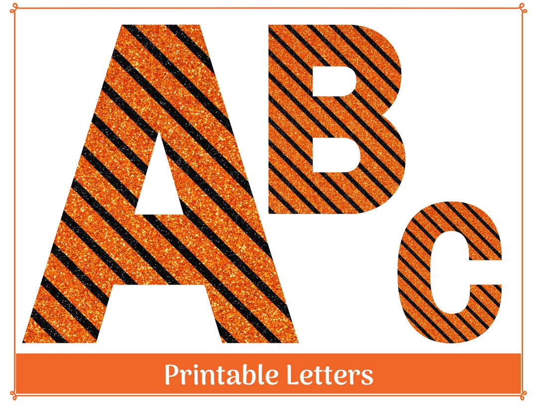 Orange, Black Glitter Alphabet Letters A-Z, Numbers 0-9 | Printable ...