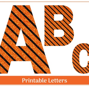 Orange, Black Glitter Alphabet Letters A-Z, Numbers 0-9 | Printable ...