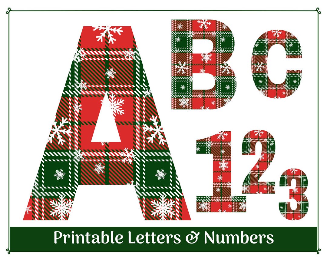 Christmas Plaid Alphabet Clip Art Letters A-Z and Numbers 0-9 ...