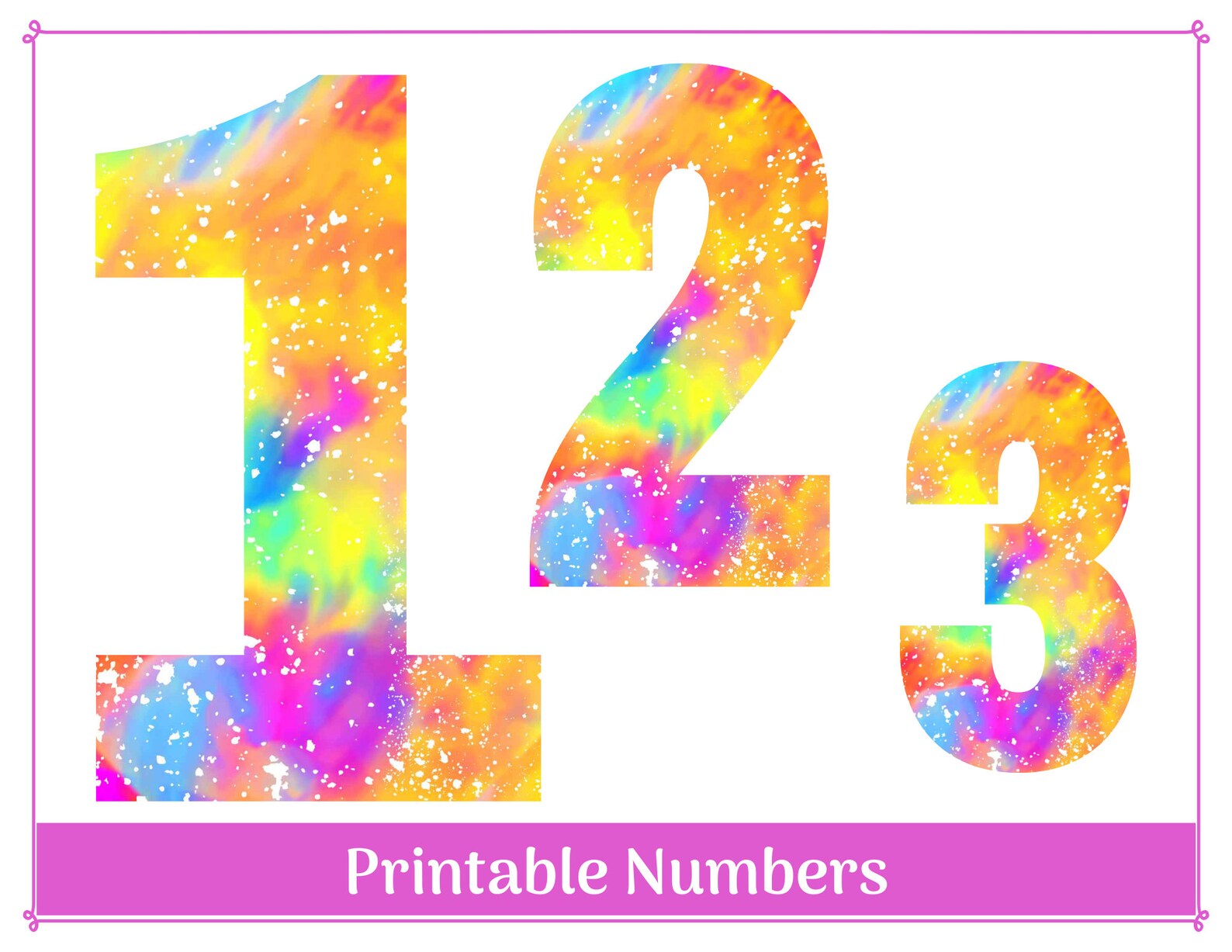 Yellow Tie Dye Number Clip Art Digital Numbers Banners - Etsy