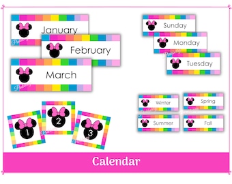 Rainbow Minnie Classroom Calendar Set | Printable Classroom Headers ...