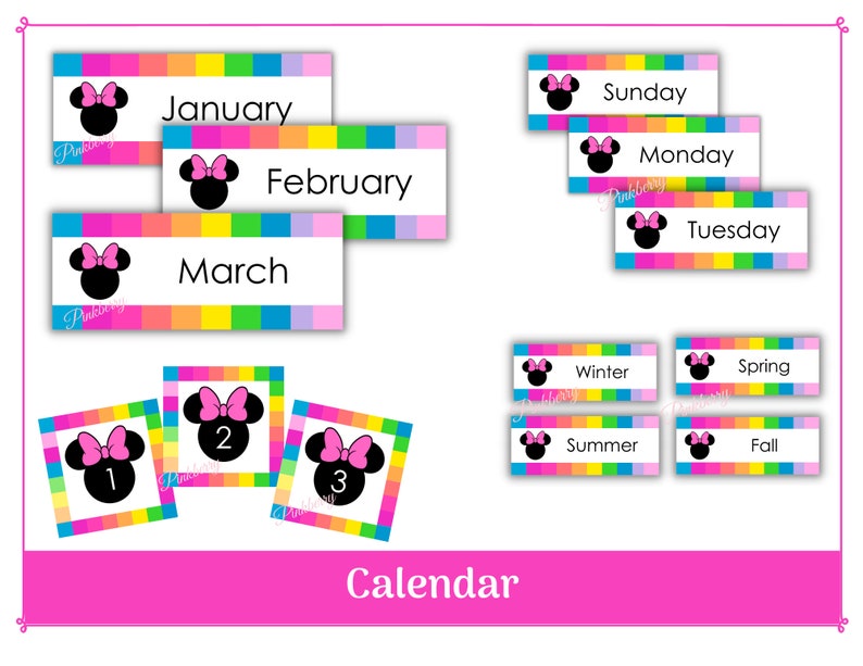 Rainbow Minnie Classroom Calendar Set | Printable Classroom Headers ...
