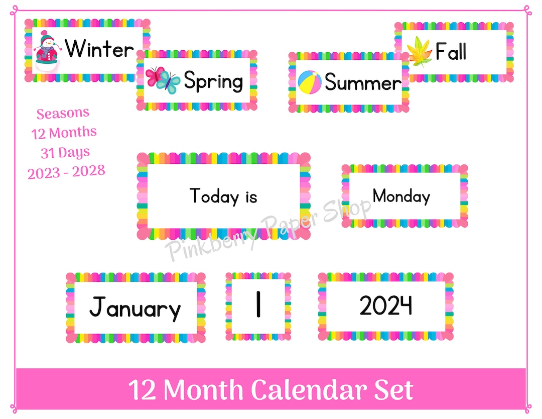 Bright Classroom Calendar Set | Printable Classroom Headers-days of ...