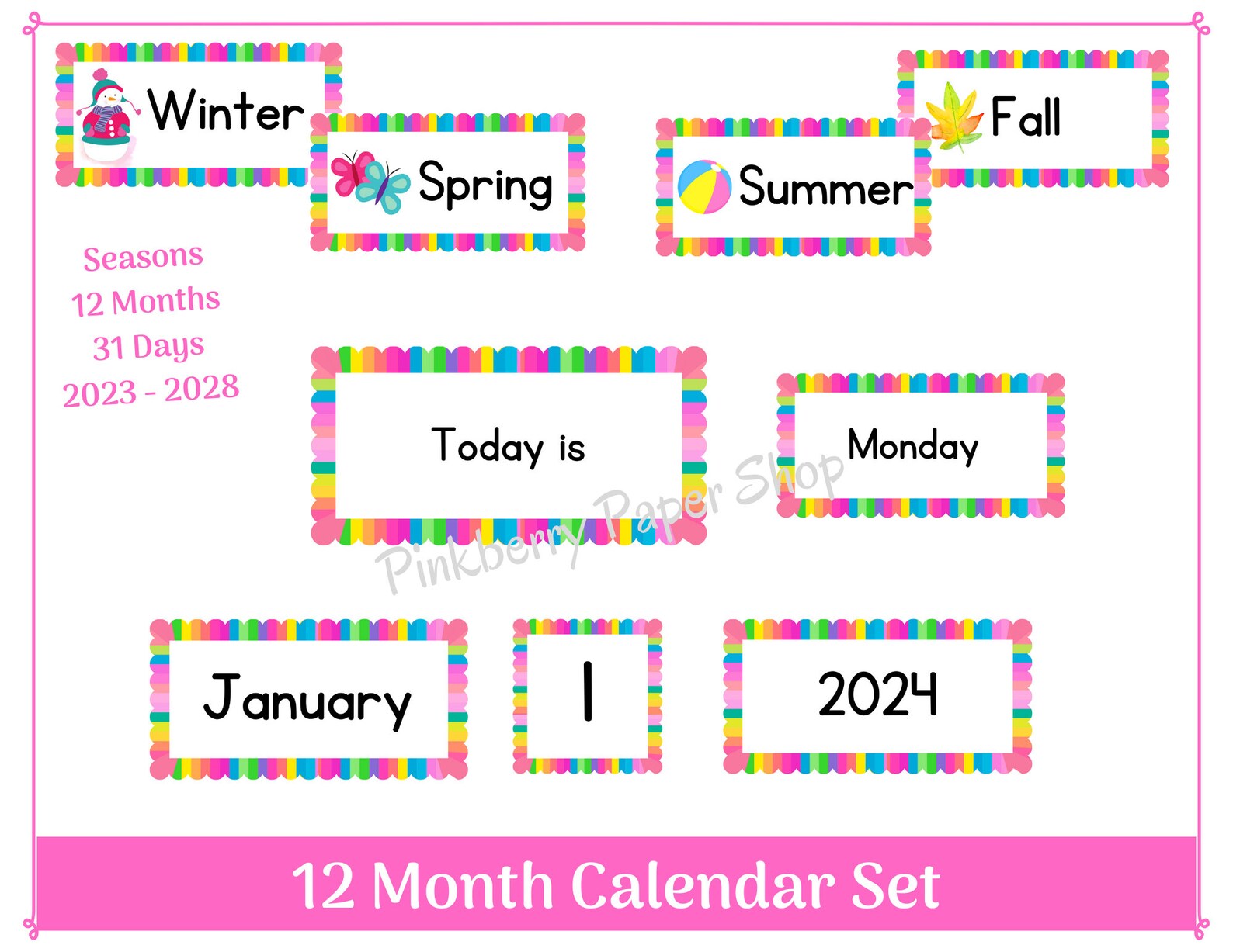 Bright Classroom Calendar Set | Printable Classroom Headers-days of ...