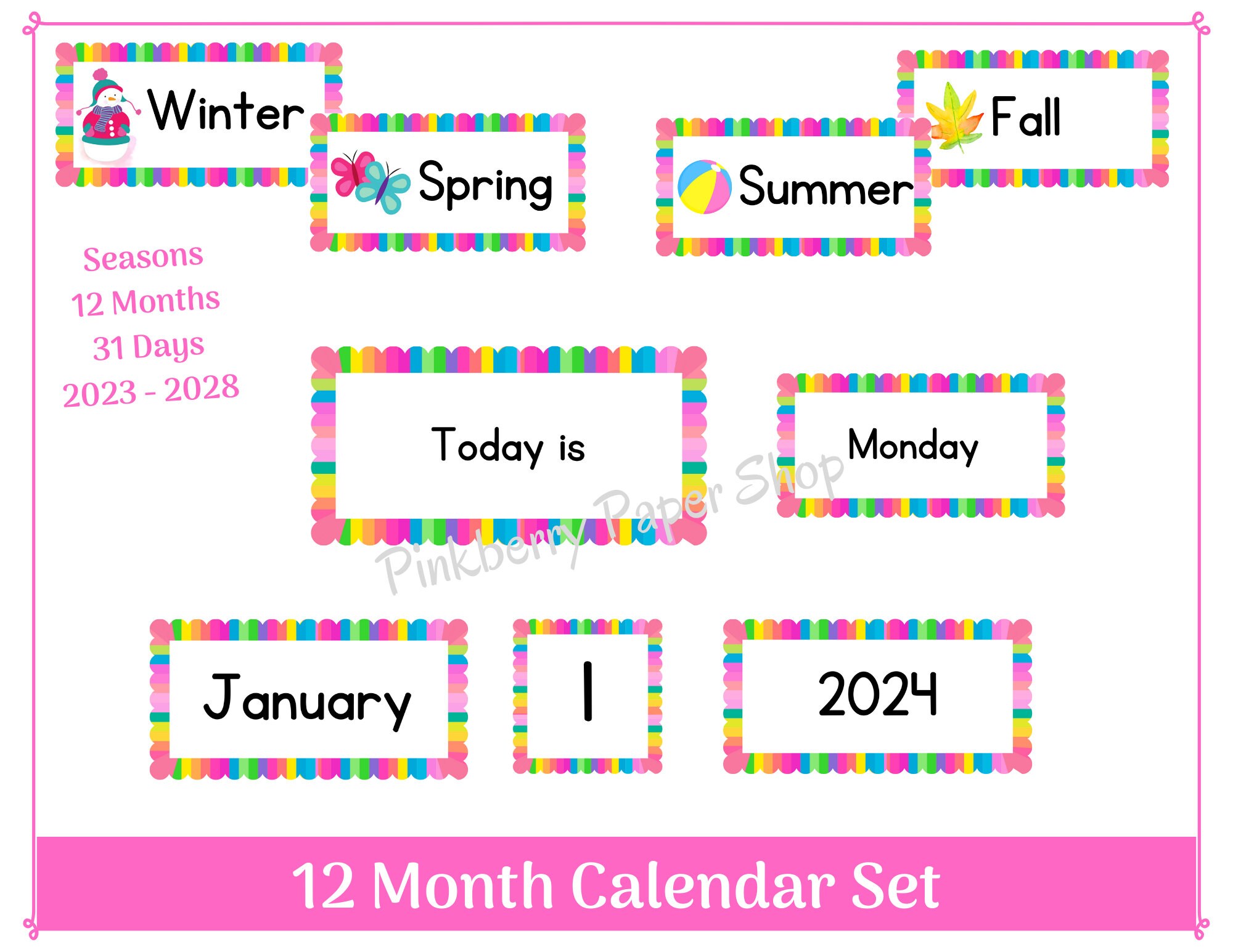 Bright Classroom Calendar Set | Printable Classroom Headers-days of ...