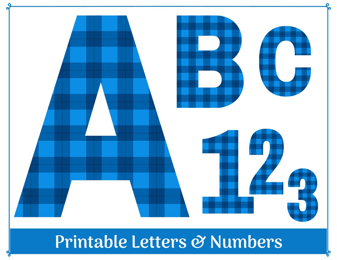Blue Plaid Alphabet Letters & Numbers | Uppercase A-Z and Numbers 0-9 ...