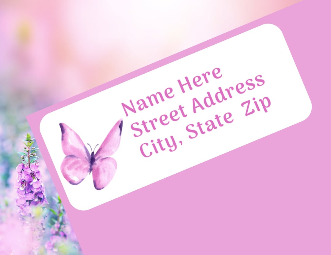 Butterfly Return Address Labels | Purple Butterfly Address Label ...