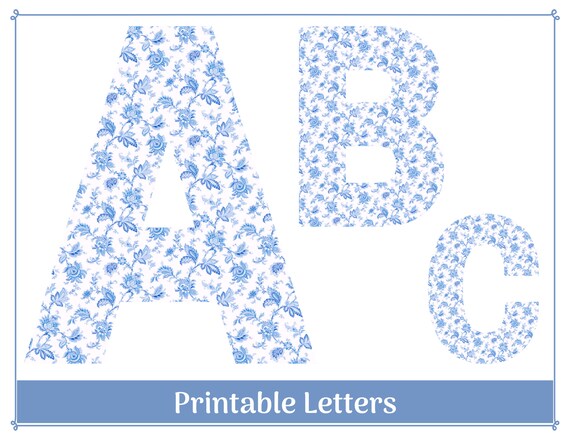 Blue Floral Alphabet Clip Art Letters A-Z Printable & - Etsy