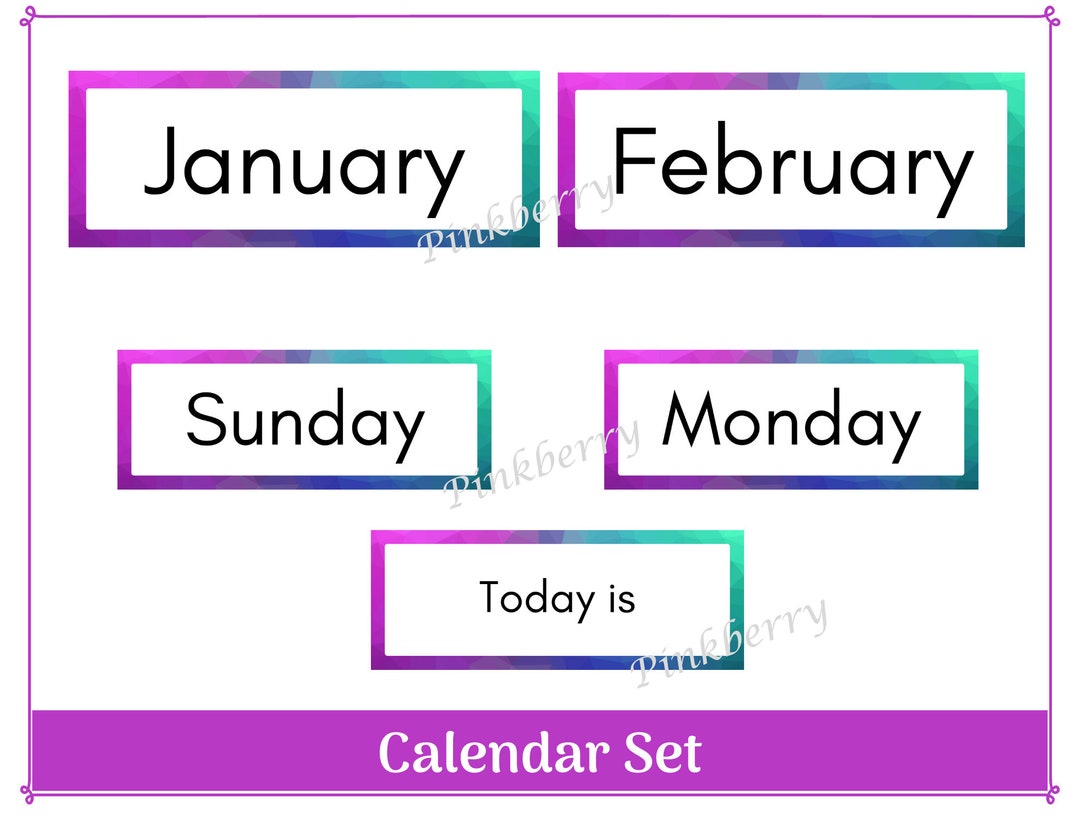 Purple and Green Classroom Calendar Set | Printable Classroom Headers ...