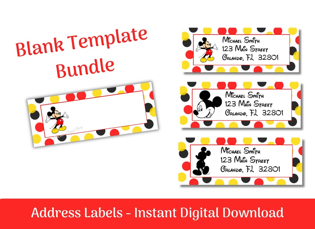Mickey Return Address Labels | Character Labels | Red, Yellow, Black ...