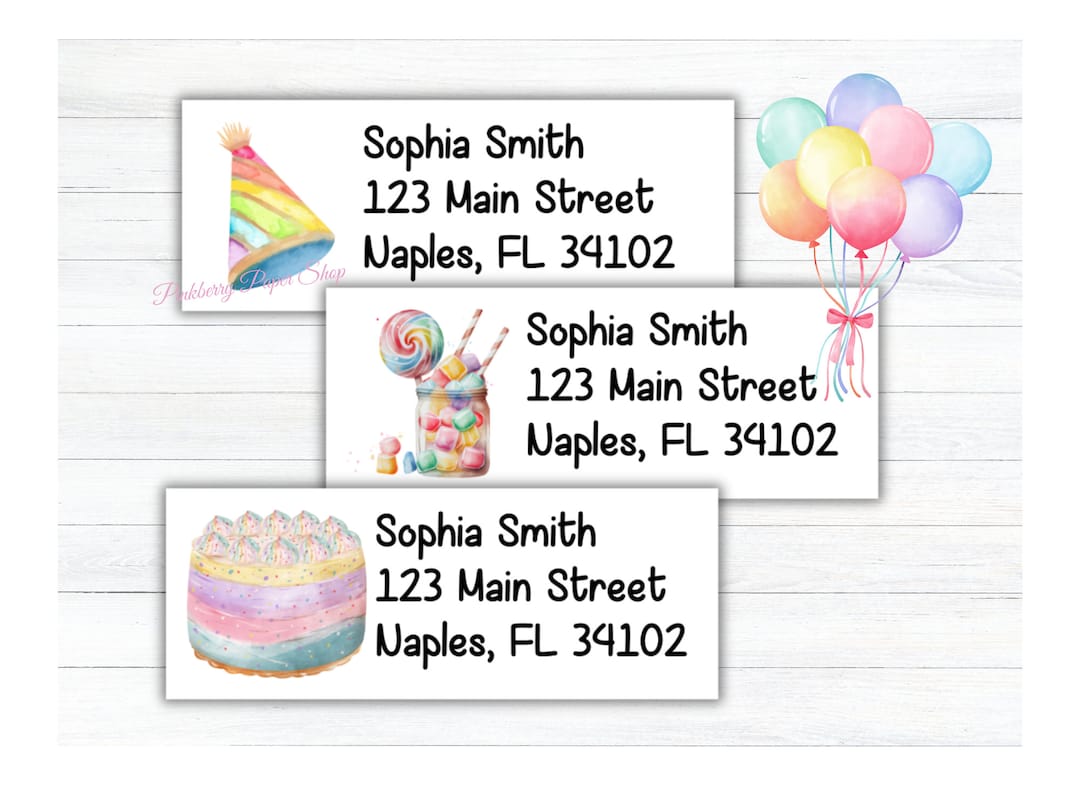 Birthday Party Address Label Template: Pastel Design (digital Download ...
