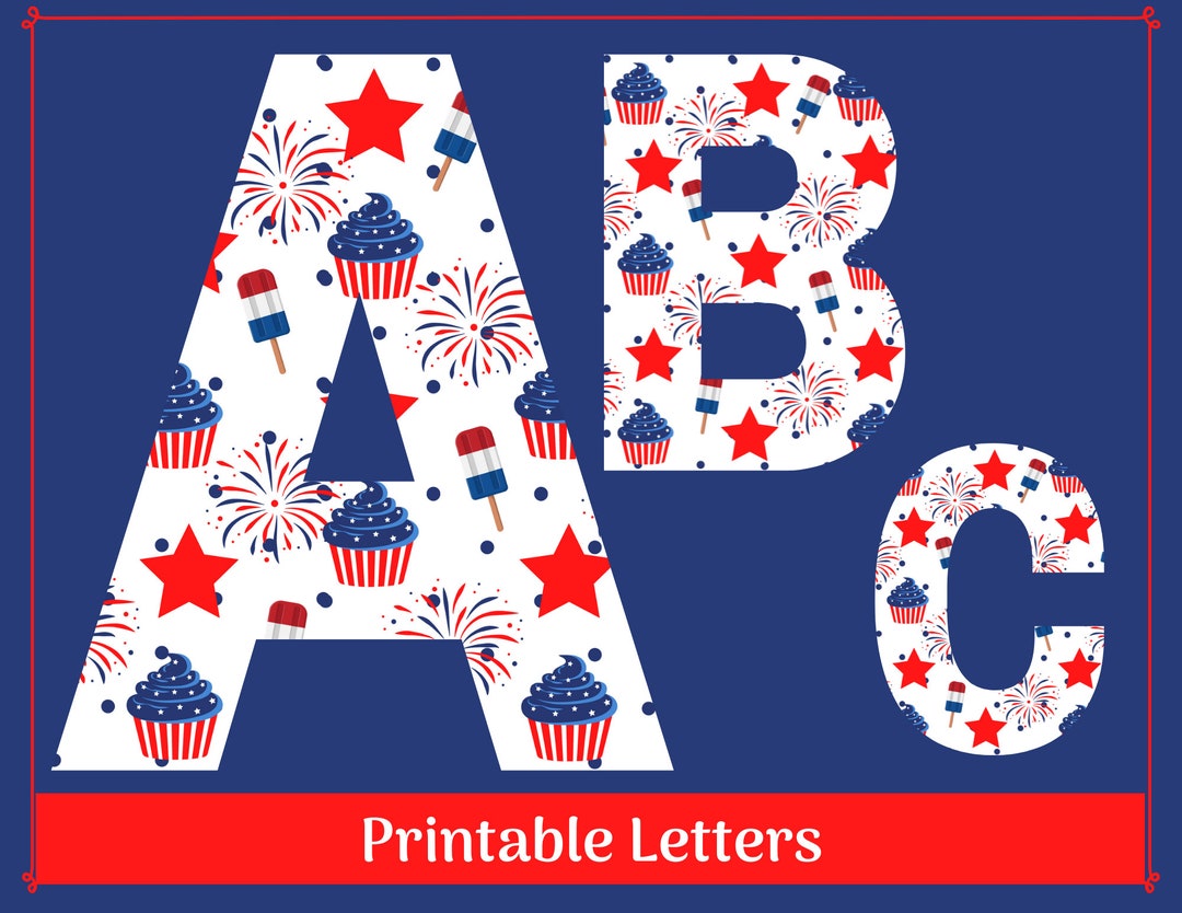 Patriotic Alphabet Clip Art Letters A-Z, Numbers 0-9 | 4th of July ...