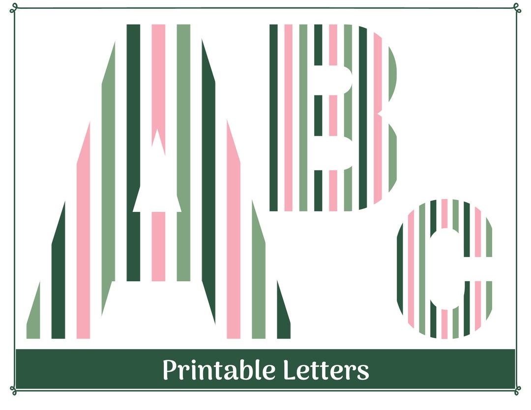 Pink & Green Striped Alphabet Clip Art Printable and - Etsy
