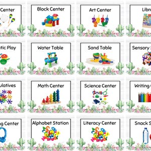 Cactus Themed Preschool & Kindergarten Center Signs | Set of 16 ...
