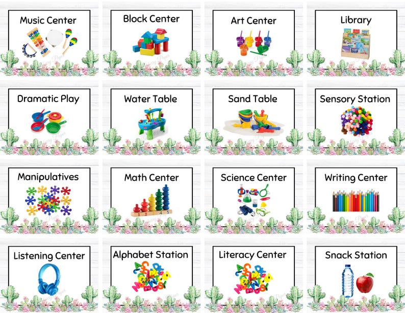 Cactus Classroom Center Signs: Printable Preschool & Kindergarten ...