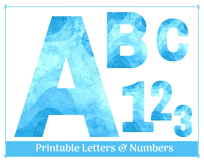 Blue Waves Alphabet & Numbers Clip Art (PNG Digital Download) - Etsy
