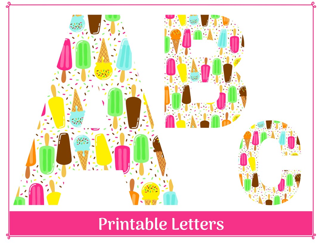 Ice Cream Alphabet Clip Art Letters A-Z, Numbers 0-9 | Printable Banner ...
