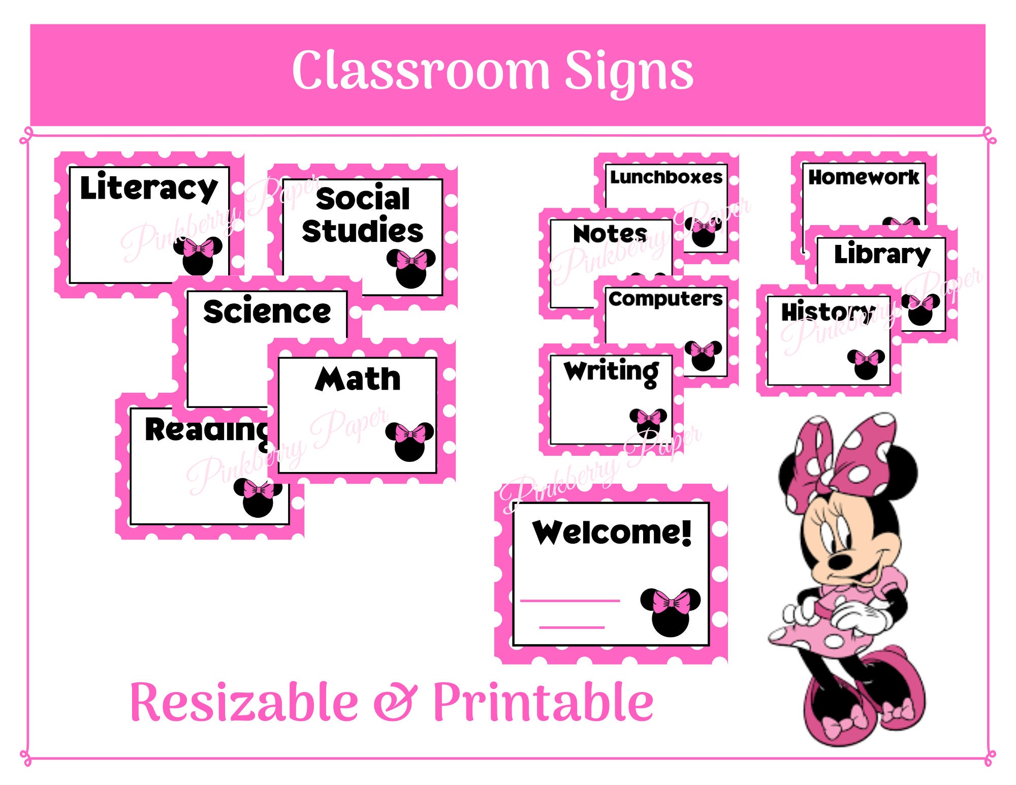Minnie Mouse Inspired Classroom Decor Set: Polka Dot Calendar, Alphabet ...