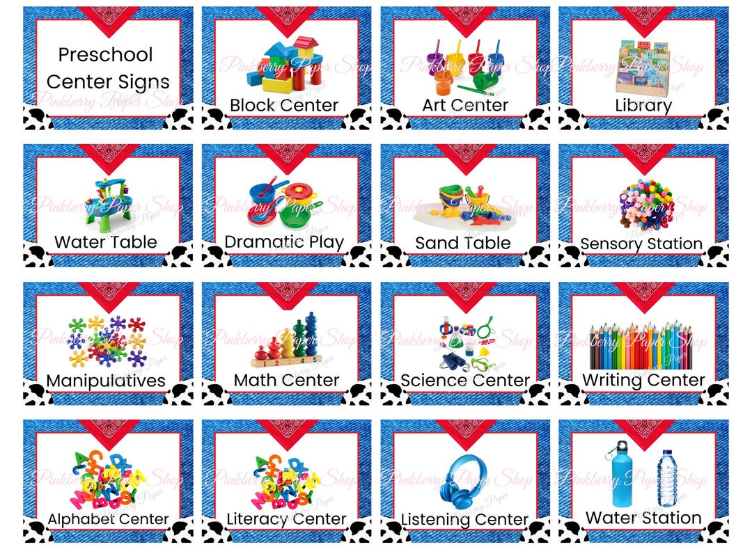 Denim Preschool Classroom Center Signs, Farm Decor, Printable Signs ...