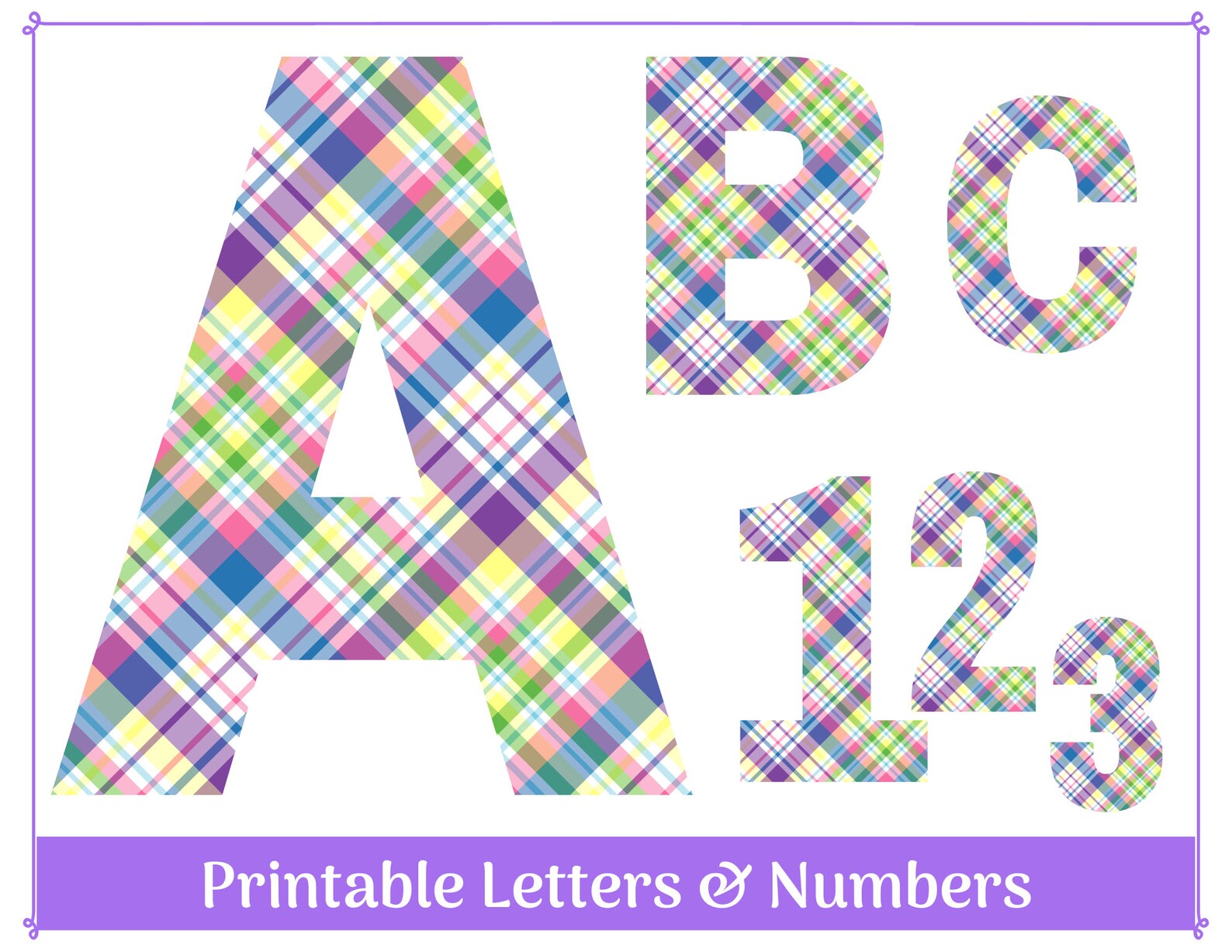 Purple Plaid Alphabet Letters & Numbers | Uppercase A-Z and Numbers 0-9 ...