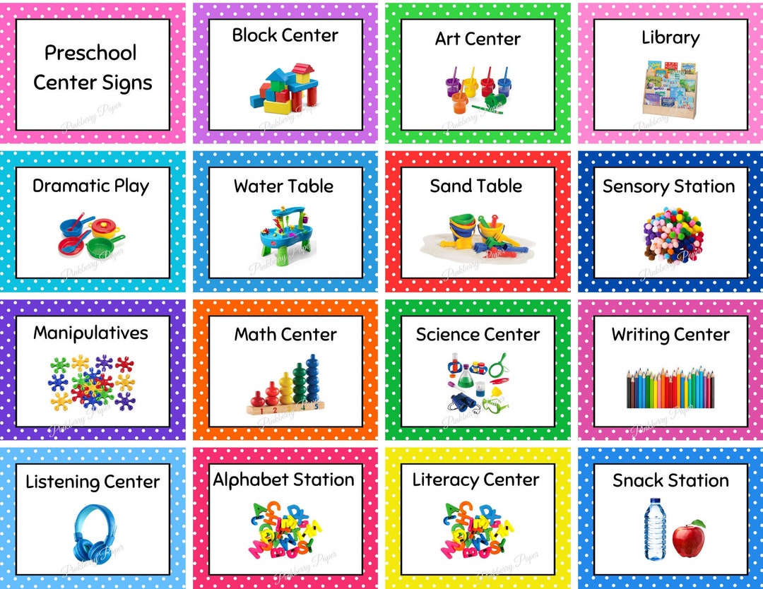 Polka Dot Preschool Center Signs: Classroom Decor (PDF Download) - Etsy