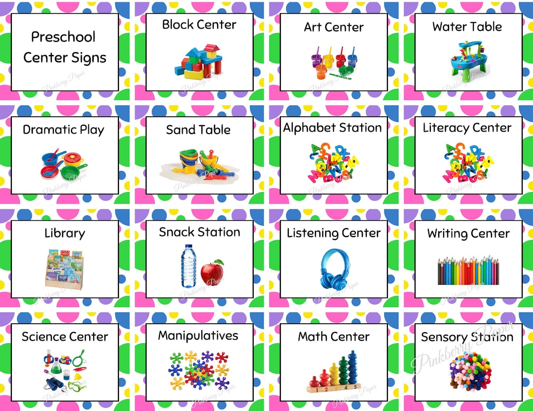 Polka Dot Preschool Center Signs | Set of 15 Printable Classroom Labels ...