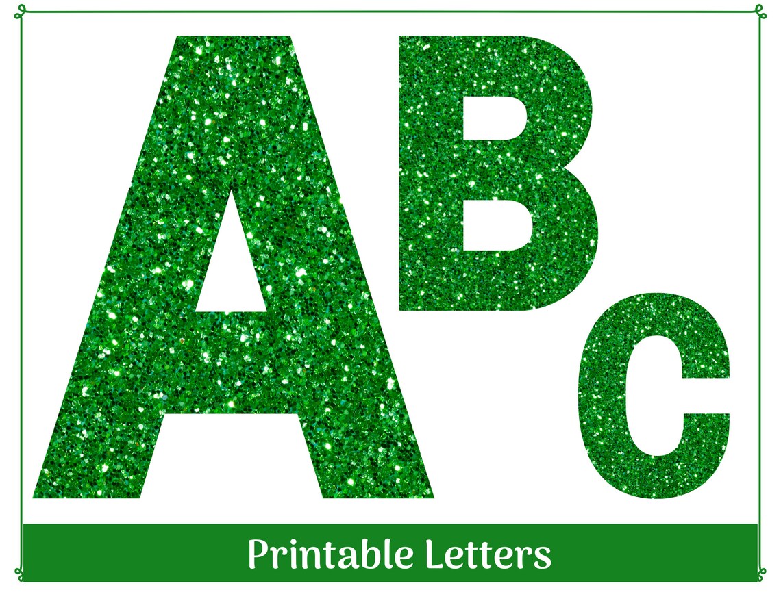 Green Glitter Alphabet Clip Art: Printable Letters & Numbers (A-Z, 0-9 ...