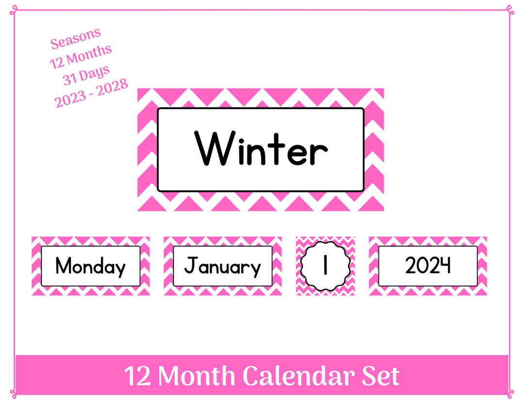 Pink Chevron Preppy Classroom Calendar Set | Printable Classroom ...