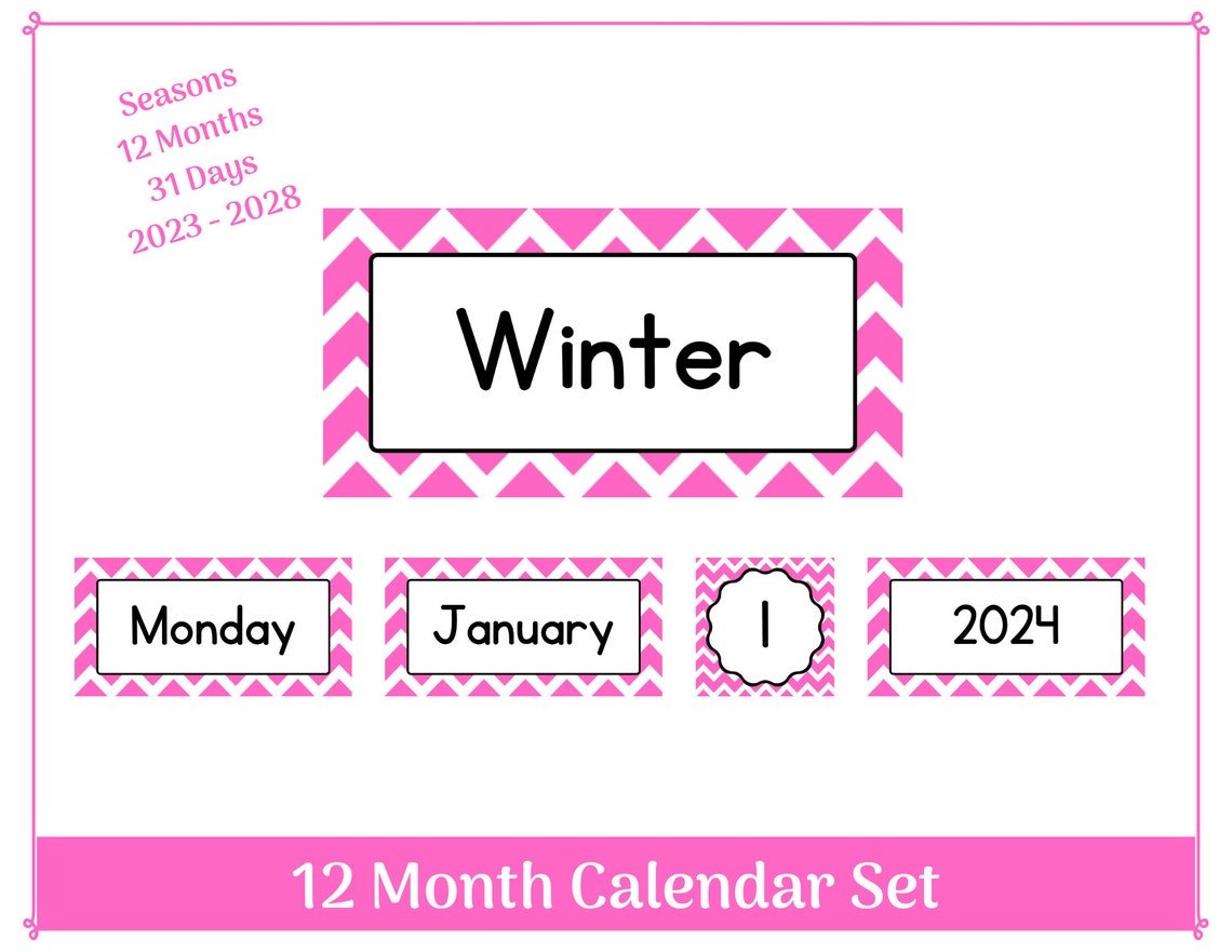 Pink Chevron Preppy Classroom Calendar Set | Printable Classroom ...