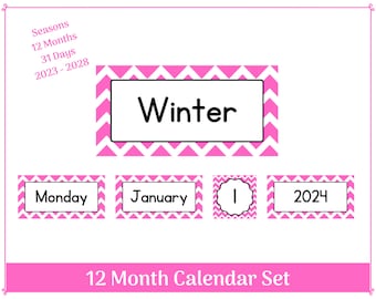 Pink Chevron Preppy Classroom Calendar Set | Printable Classroom ...