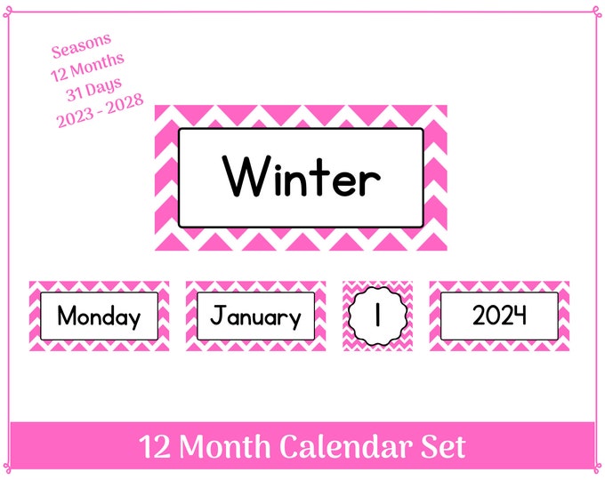 Pink Chevron Preppy Classroom Calendar Set | Printable Classroom ...