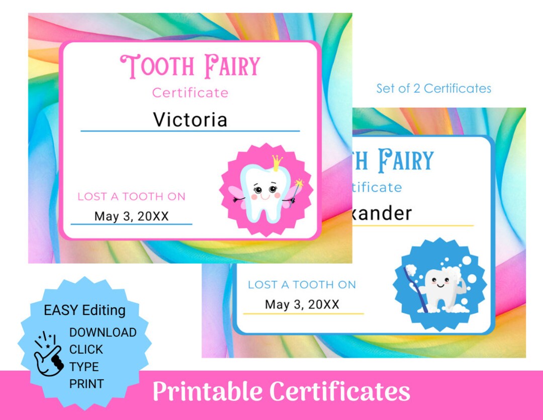 Tooth Fairy Certificate | Printable and Editable Certificates ...
