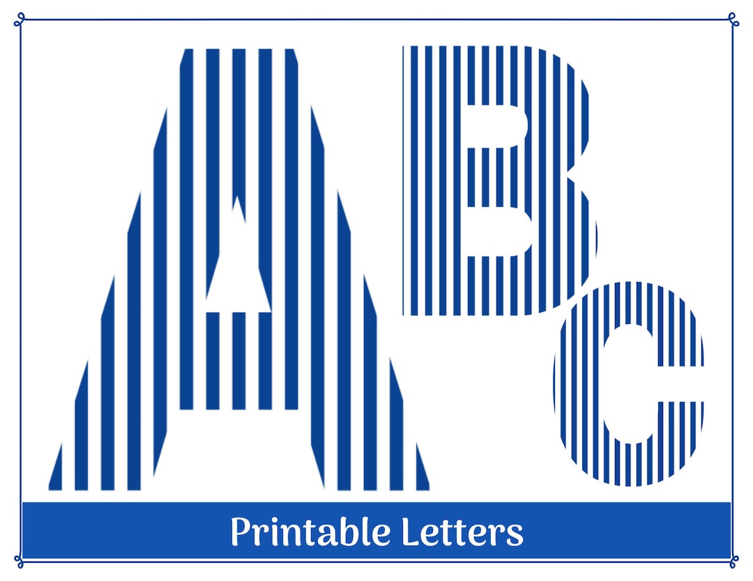 Blue Striped Alphabet Clip Art: Printable Letters & Numbers (digital ...