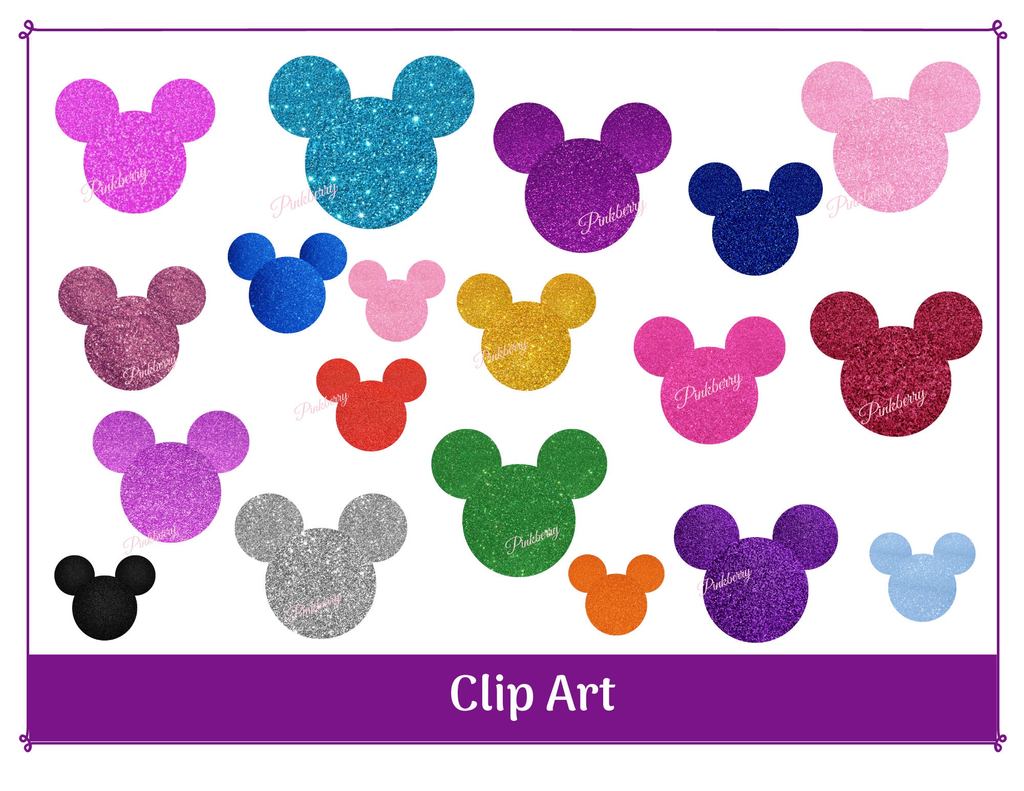 Glitter Mickey Mouse Clip Art: Multi-colored PNG Decals (digital ...