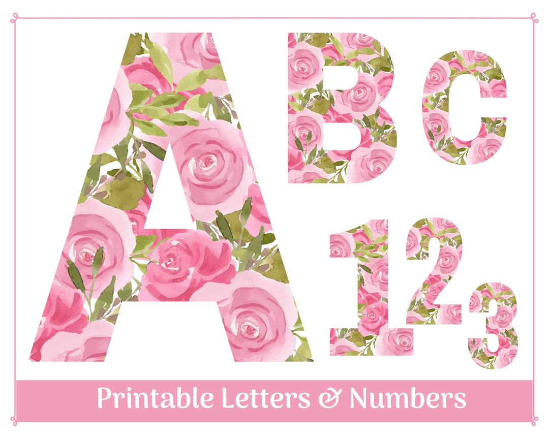 Pink Rose Alphabet Letters A-Z, Numbers 0-9 | Bulletin Board, Banner ...