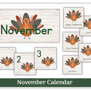 November Turkey Themed Classroom Calendar Header and Numbers| Printable ...