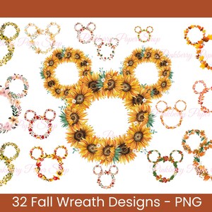 Mickey Mouse Fall Wreath Clip Art Bundle: Autumn Floral PNG Graphics - Etsy