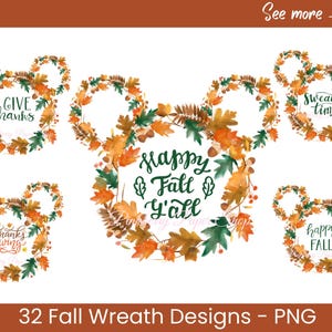 Mickey Mouse Fall Wreath Clip Art Bundle: Autumn Floral PNG Graphics - Etsy