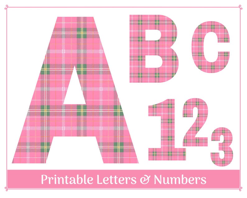 Pink Plaid Alphabet & Numbers Clip Art (digital Download) - Etsy