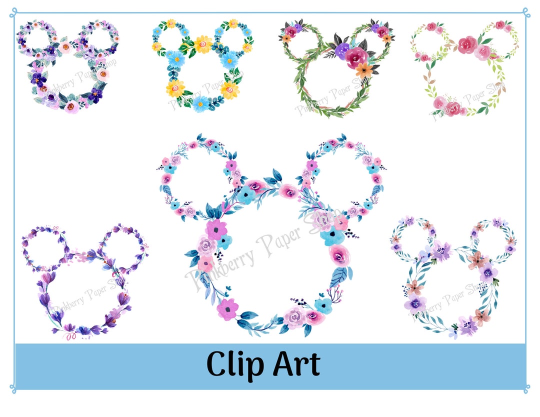 Floral Mickey and Minnie Spring Wreaths Clip Art - Etsy