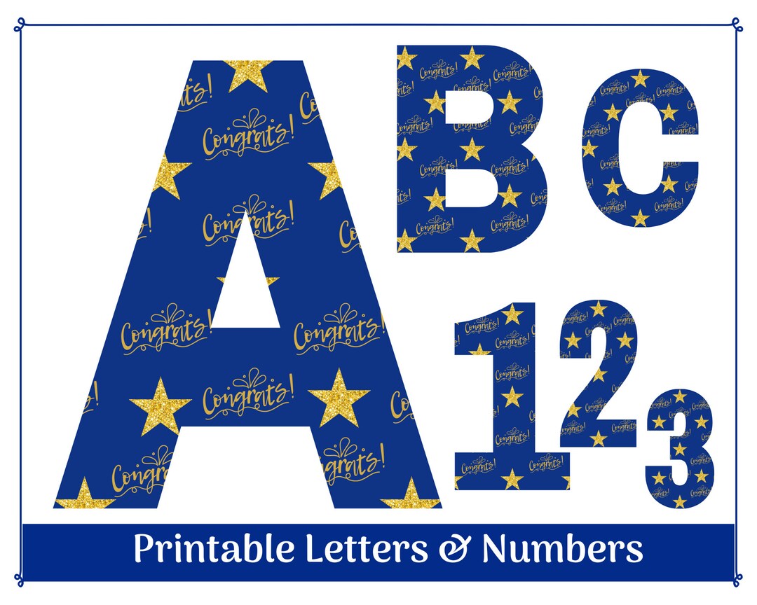 Congrats, Graduation Blue and Gold Glitter Alphabet Clip Art Letters A ...