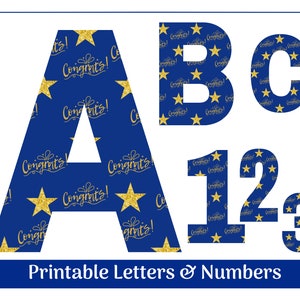 Congrats, Graduation Blue and Gold Glitter Alphabet Clip Art Letters A ...
