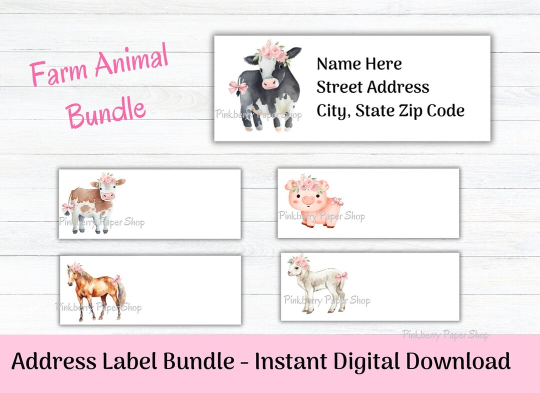 Cute Floral Farm Animals Return Address Label Bundle | Farm Animal Gift ...