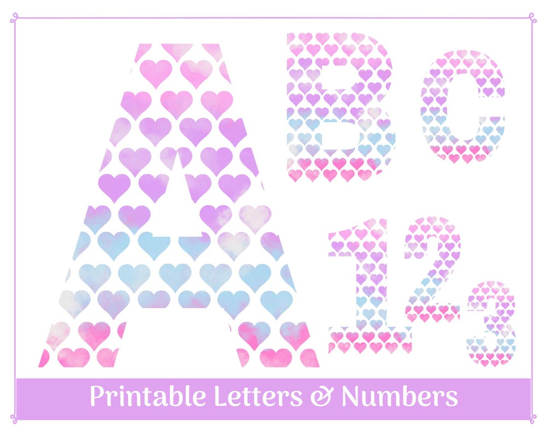 Valentine Alphabet Letters A-Z, Numbers 0-9 | Pastel Rainbow Hearts ...