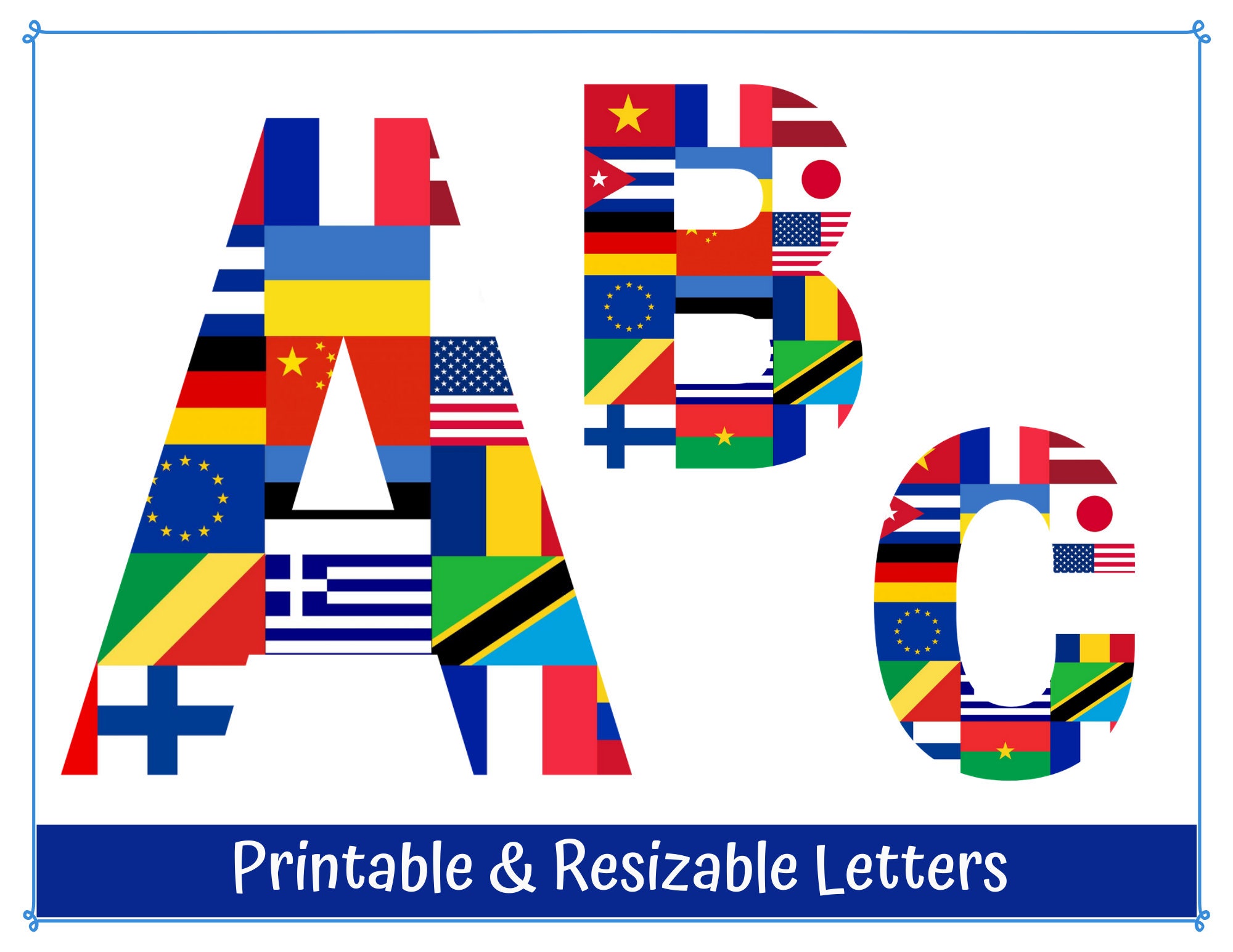 Flag Themed Alphabet Letter Clip Art | School Alphabet Chart | DIY ...