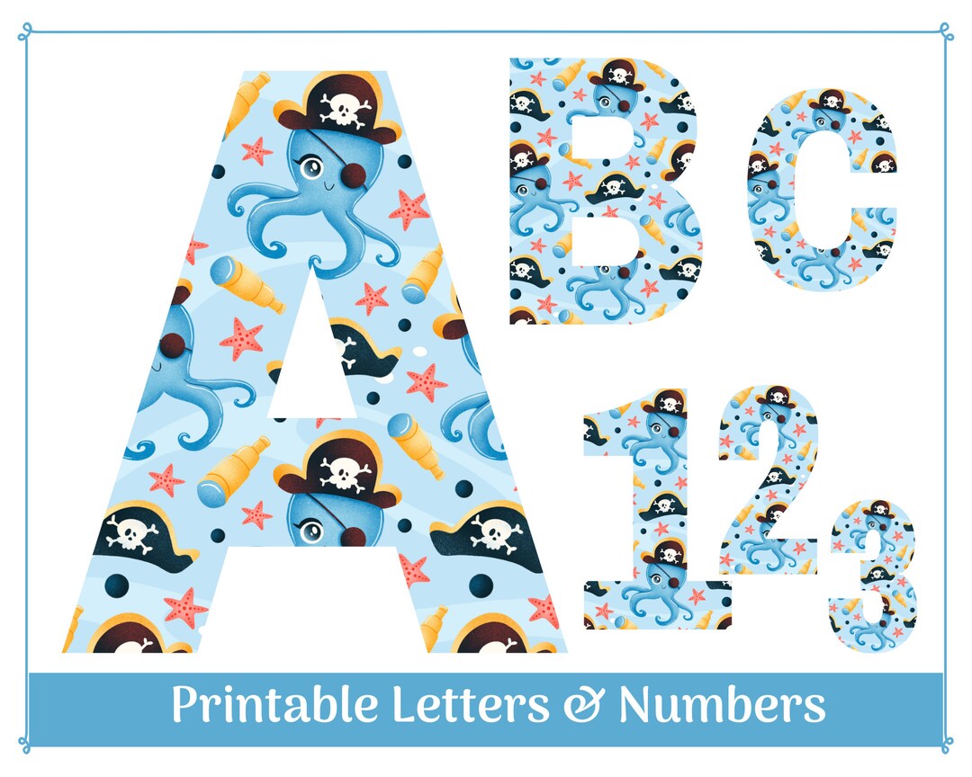 Pirate Octopus Themed Alphabet, Numbers | Printable & Resizable Letters ...