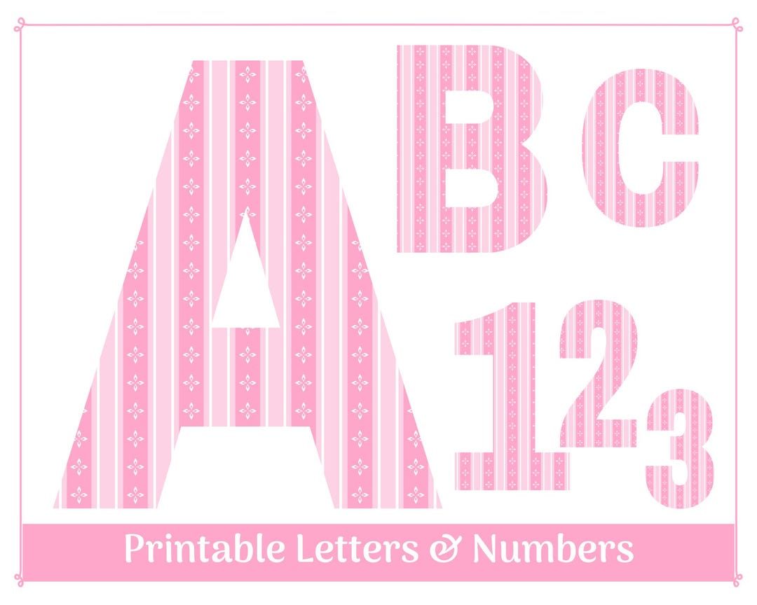 Pink Striped Alphabet Letters A-Z, Numbers 0-9 | Bulletin Board, Banner ...