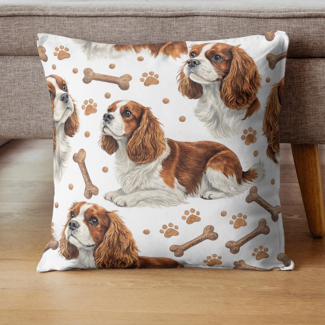 Dog Pattern Digital Paper: Cavalier King Charles Spaniel, Seamless ...