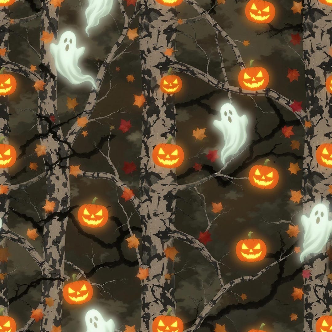 Halloween Seamless Digital Paper: Pumpkins & Ghosts (PNG Digital ...