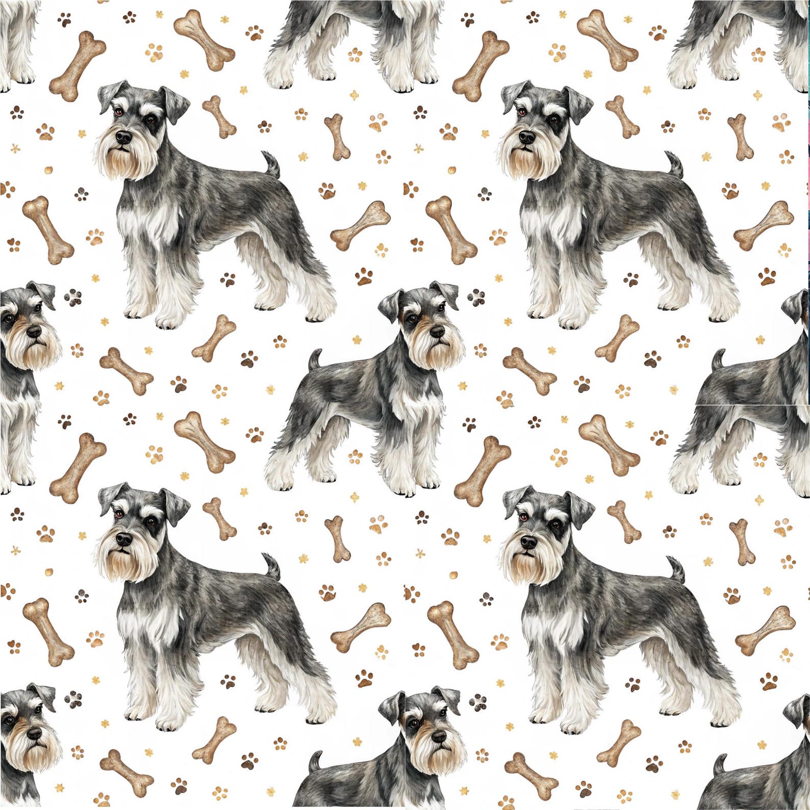Schnauzer Digital Paper: Seamless Repeat Pattern, Watercolor Dogs, Cute ...